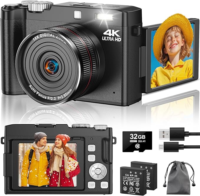 Digital Camera 4K 64MP Autofocus Vlogging Cameras with 32GB Card ...