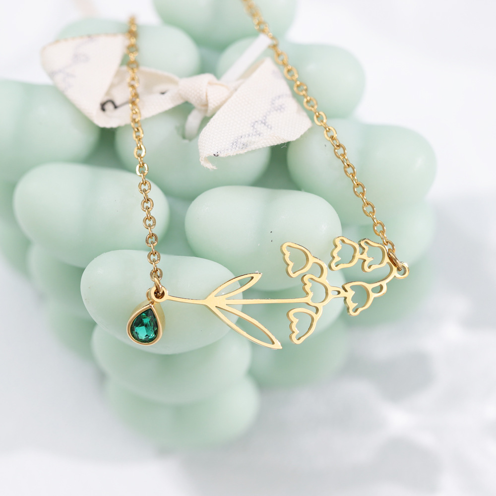 Personalized Birth Flower And Birthstone Necklace - Aucary